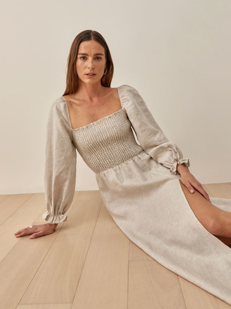 Gitane Linen Dress - Long Sleeve Midi | Reformation