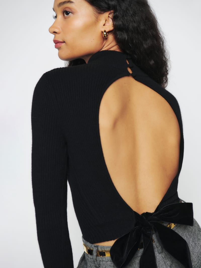 Reformation Alber Cashmere Ribbed Open Back Sweater Black Large MSRP ...