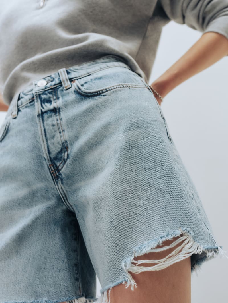 Short décontracté en denim taille mi-haute Raye, 15 cm