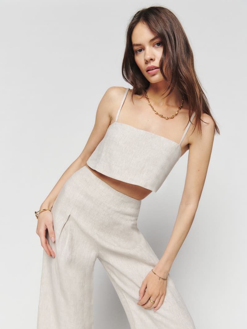 Petites Cleo Cropped Linen Top - Sleeveless | Reformation