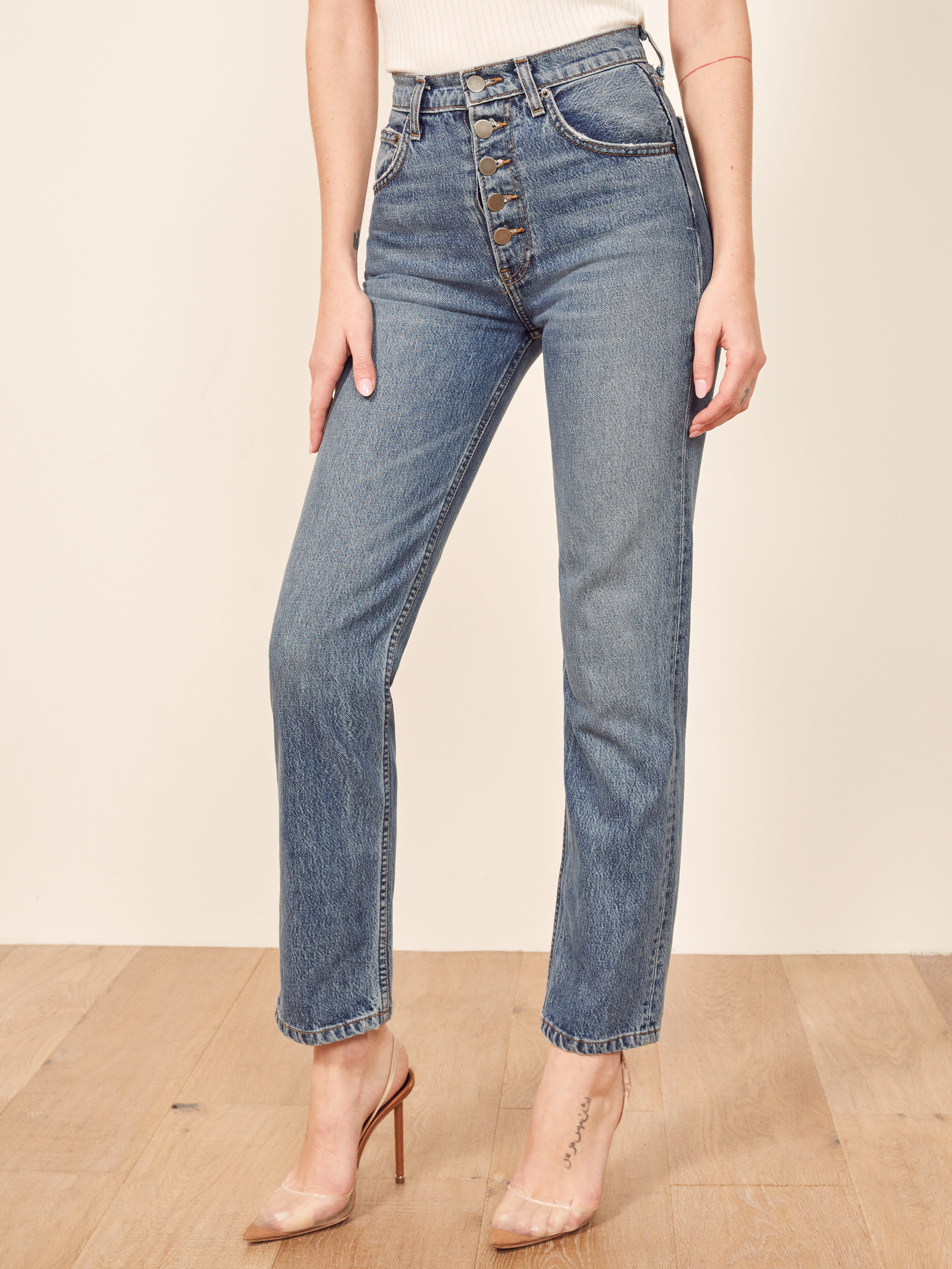 Cynthia Button Fly High Rise Straight Jeans | Reformation