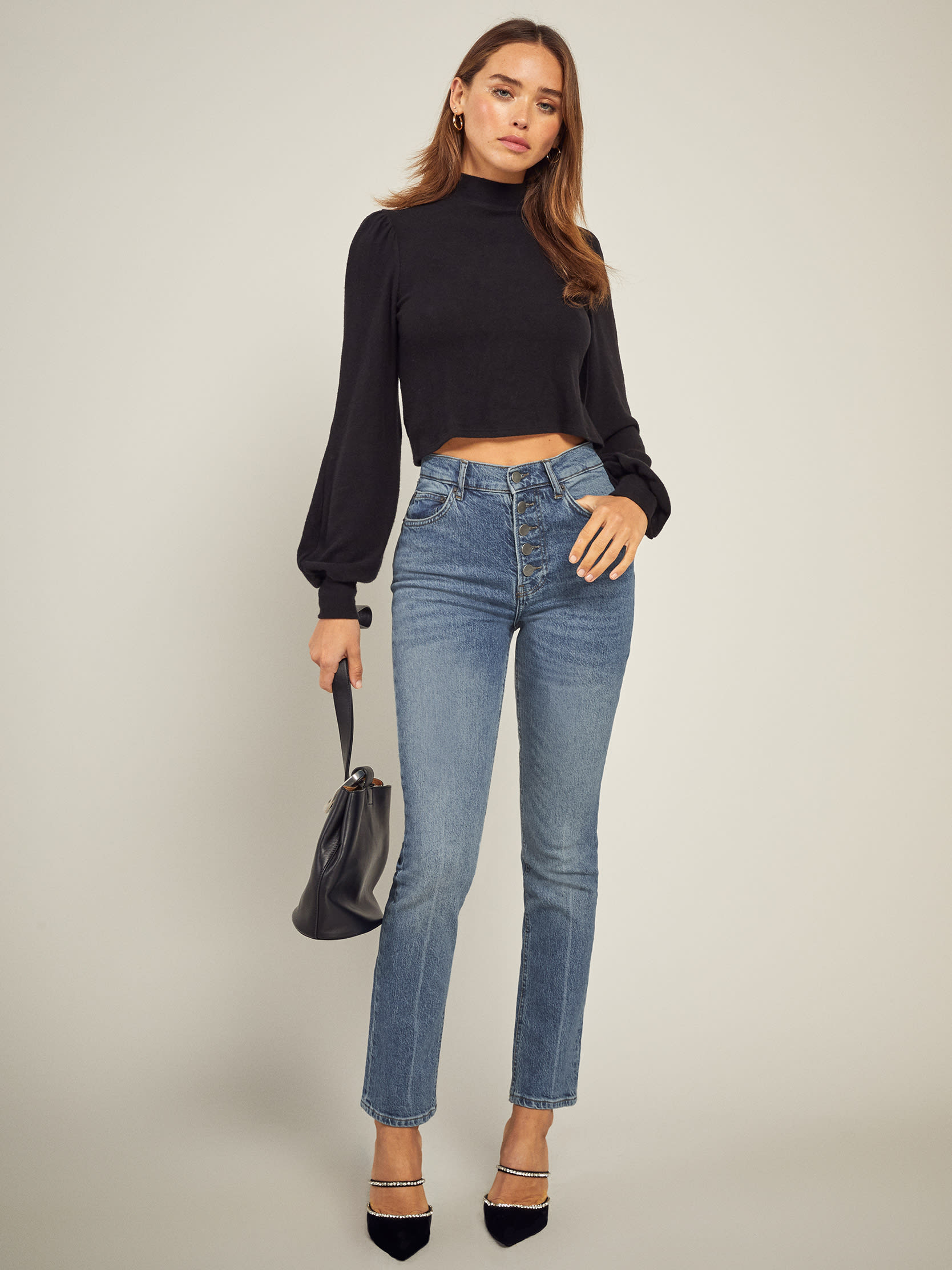 Liza Button Fly High Rise Straight Jeans - Sustainable Denim | Reformation