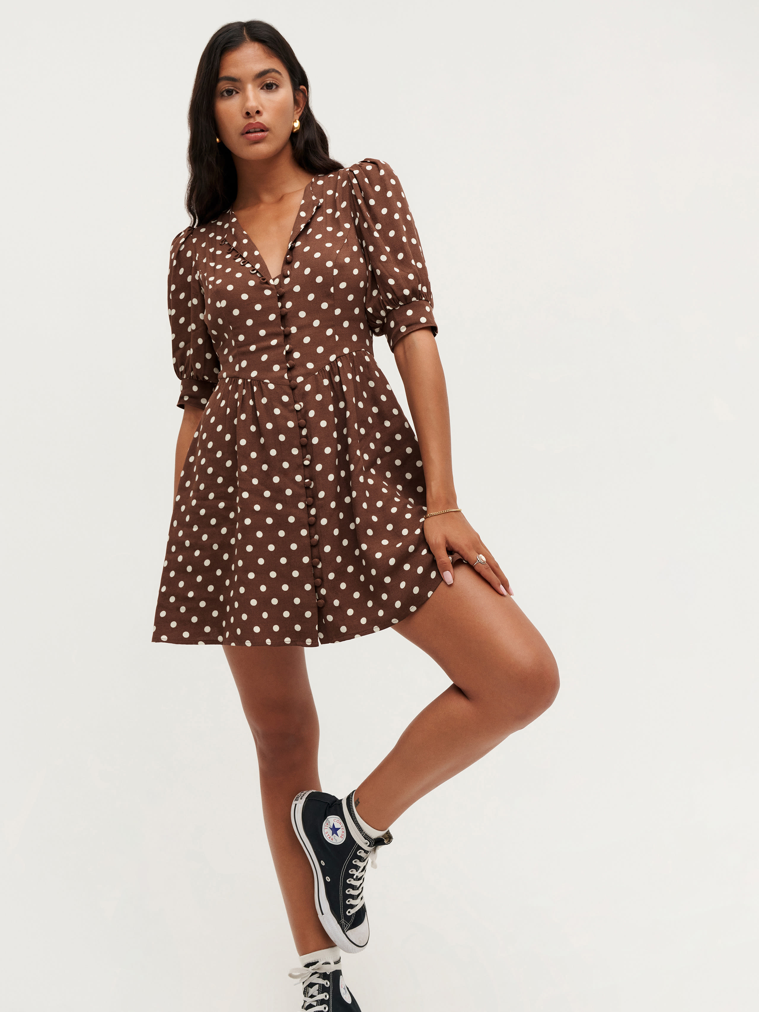 Laylin Dress - Short Sleeve Mini Crepe | Reformation