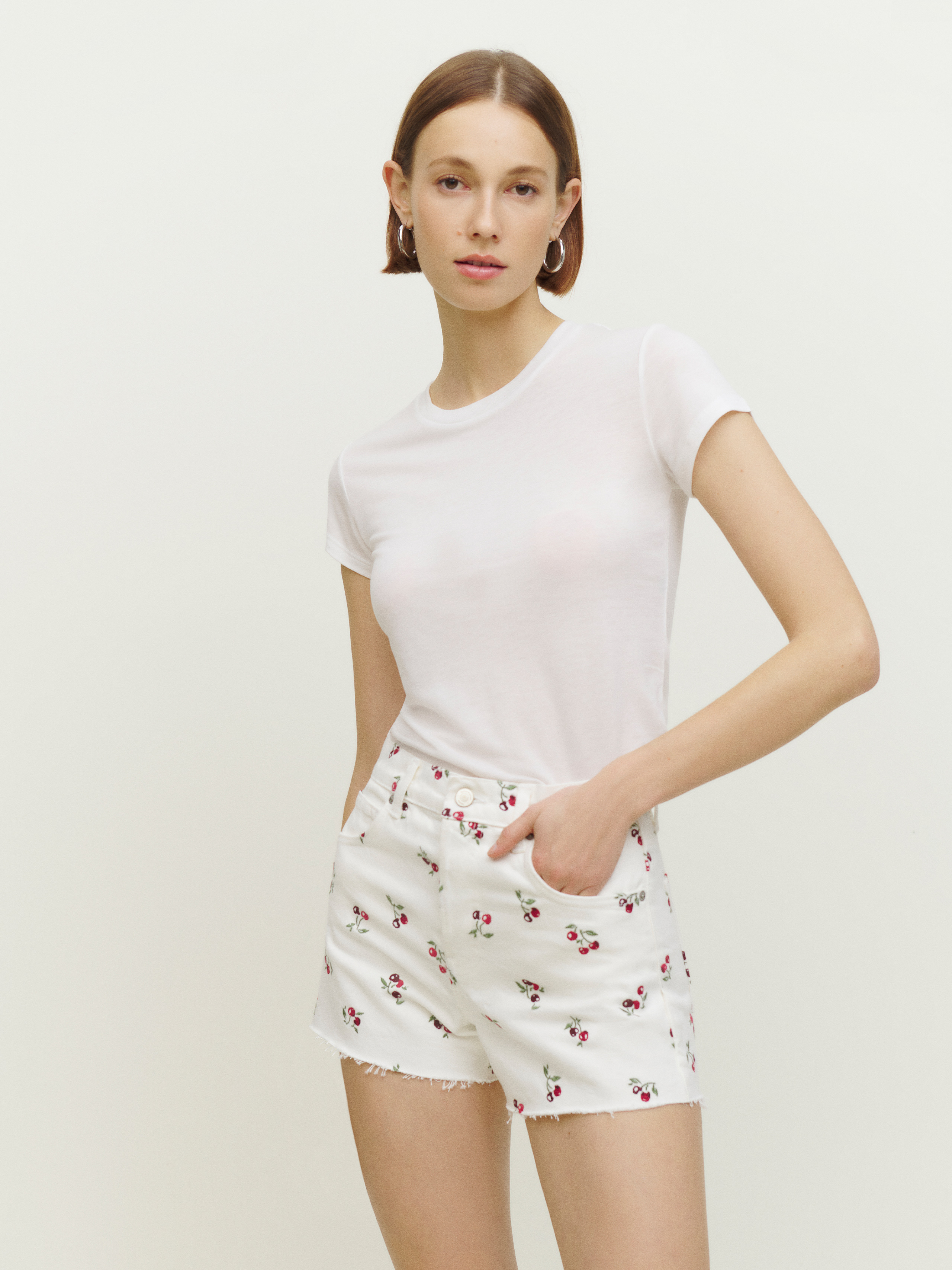 Cherries Embroidered High Rise Jean Shorts - Sustainable Denim ...